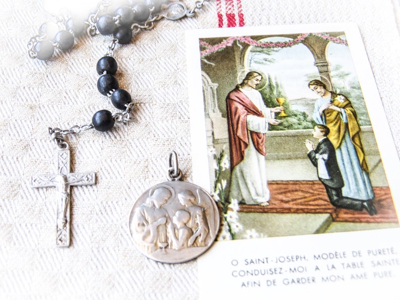 Antique French Sterling Silver First Communion Pendant, Holy Card ...