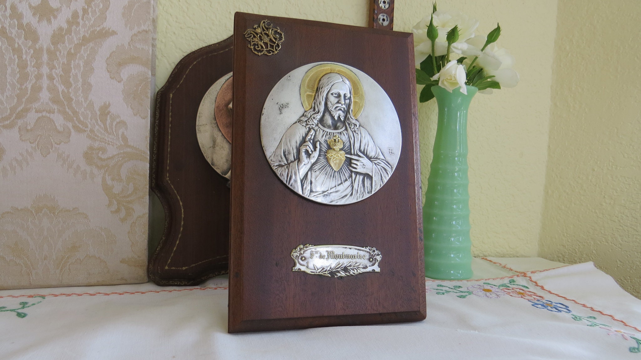 French Vintage Religious Bleeding Heart of Jesus Plaque | Etsy