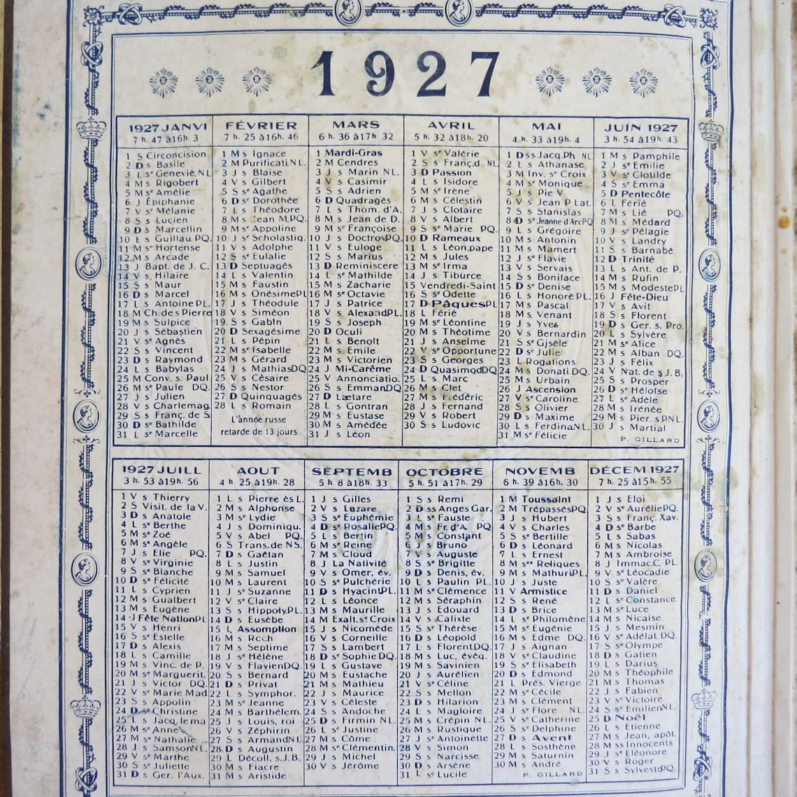 Antique French Calendar 1927 Advertising Art Deco Name Day - Etsy