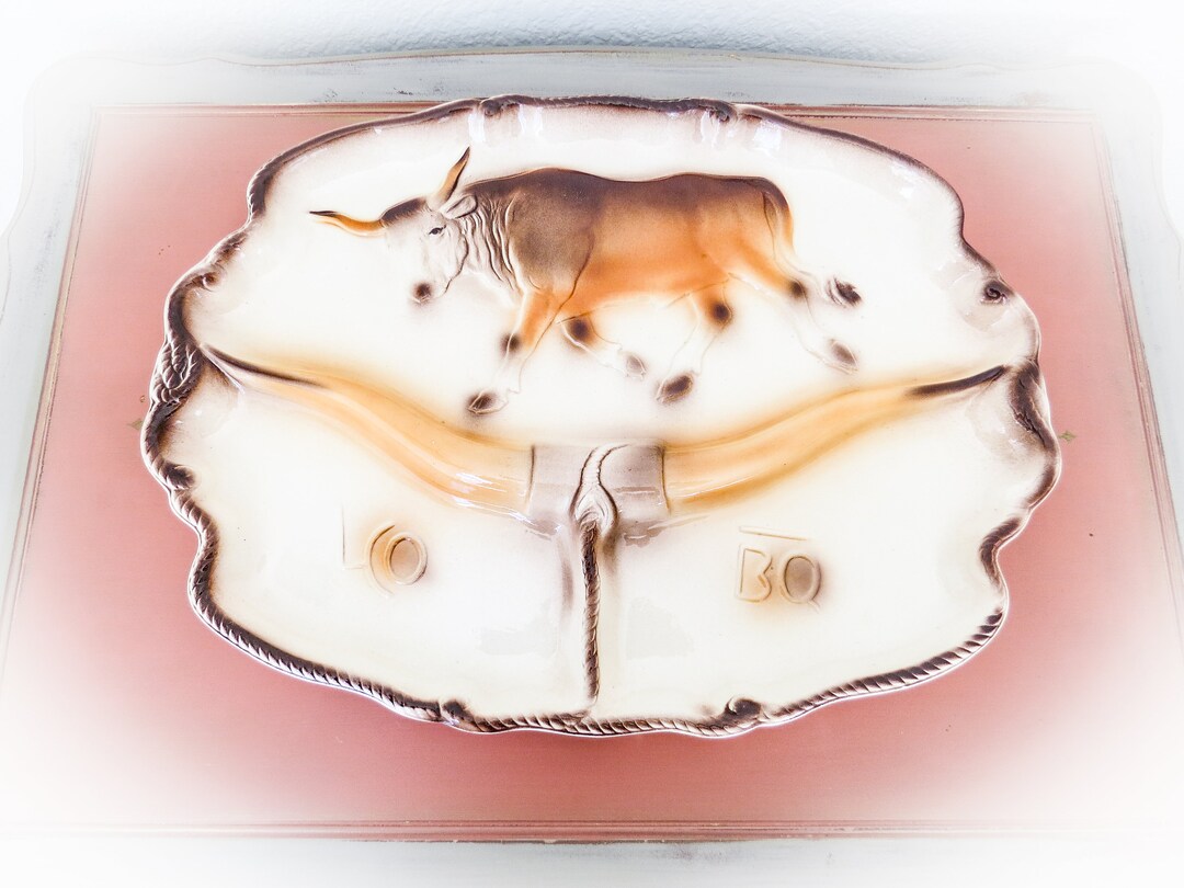 1959 Lane & Co. Longhorn Cow Platter, Van Nuys California USA. Western ...