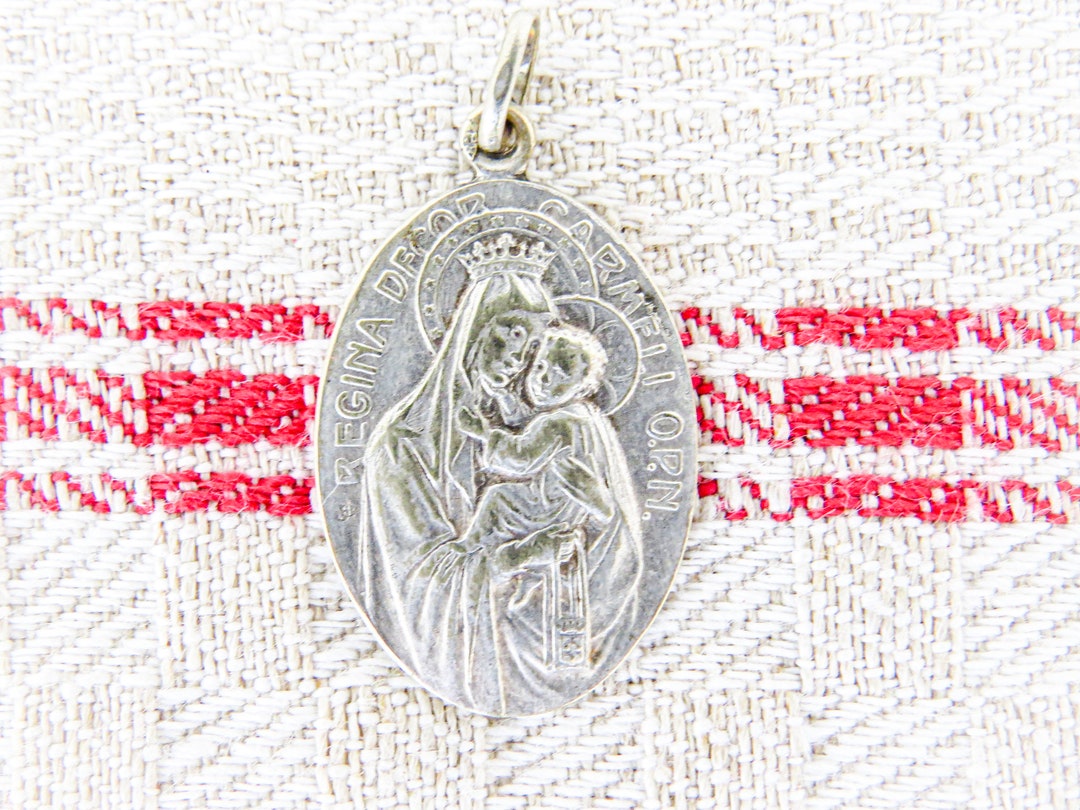French Antique Religious Medal: Silver Plate Regina Decor Carmeli - Etsy