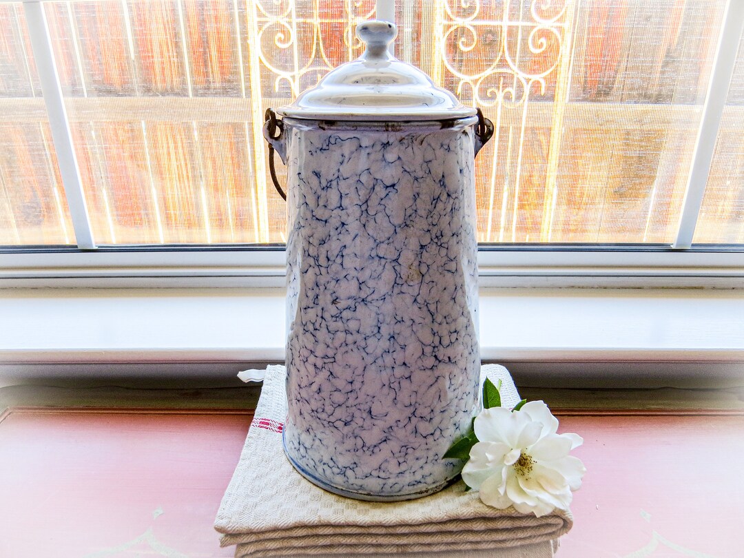 French Antique Milk Pail, Milk Carrier, White With Lid and Wire Handle ...