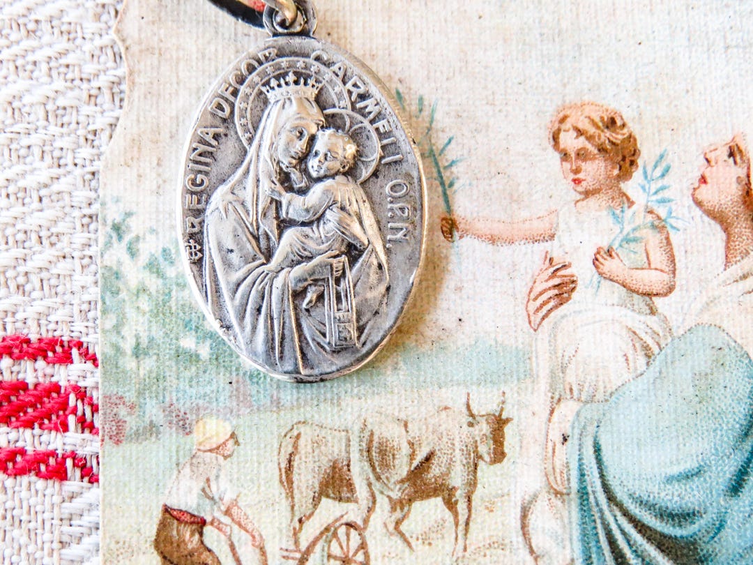 French Antique Religious Medal, Jesus Sacred Heart, Regina Decor ...