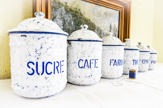 Vintage French Canisters Complete 6 Piece Set Snow on the - Etsy