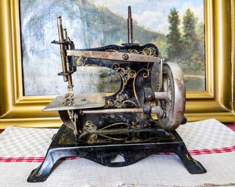 Antique French Sewing Machine, Hand Crank, 1800's, Black Cast Iron With ...