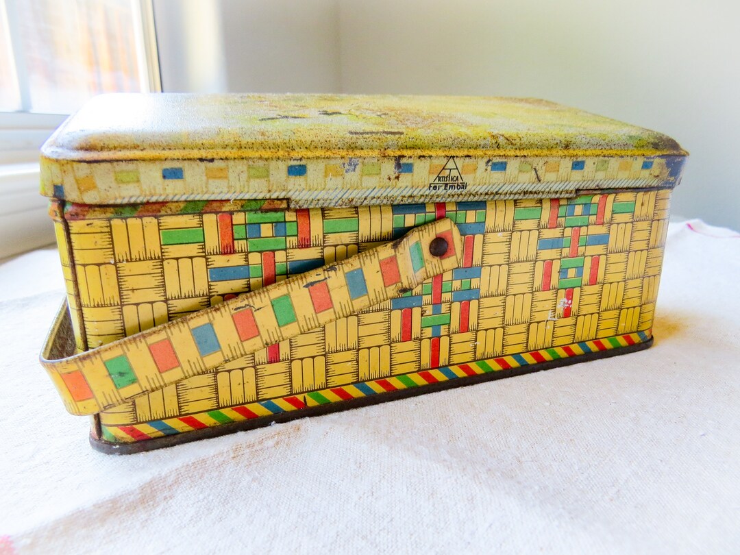 French Vintage Lunchbox Picnic Basket With Plaid Patterned - Etsy