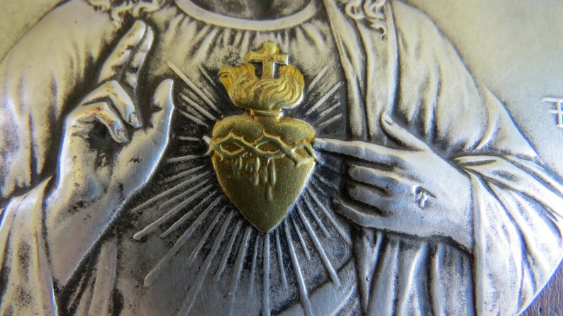 French Vintage Religious Bleeding Heart of Jesus Plaque | Etsy