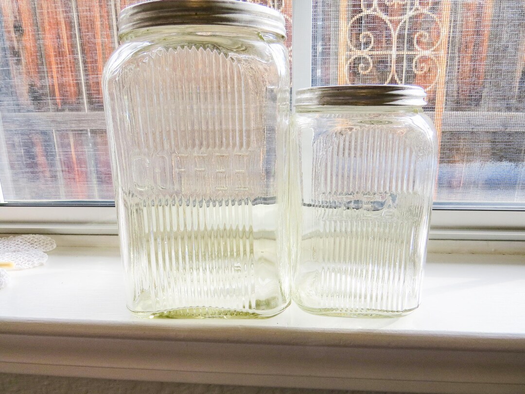Pair Antique Hoosier Jars, Original Kitchen Storage Jars. Tea Canister ...