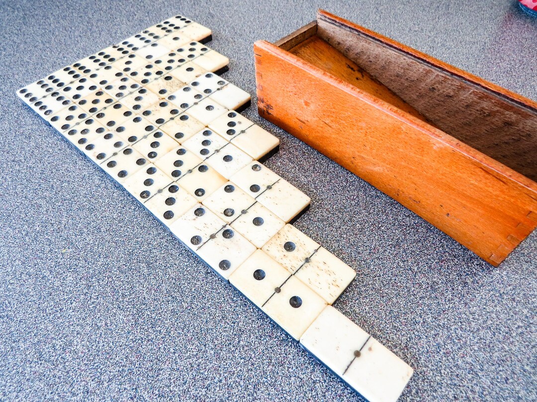 Antique French Bone Domino Set With Ebony Inlay - Wooden Box - Etsy