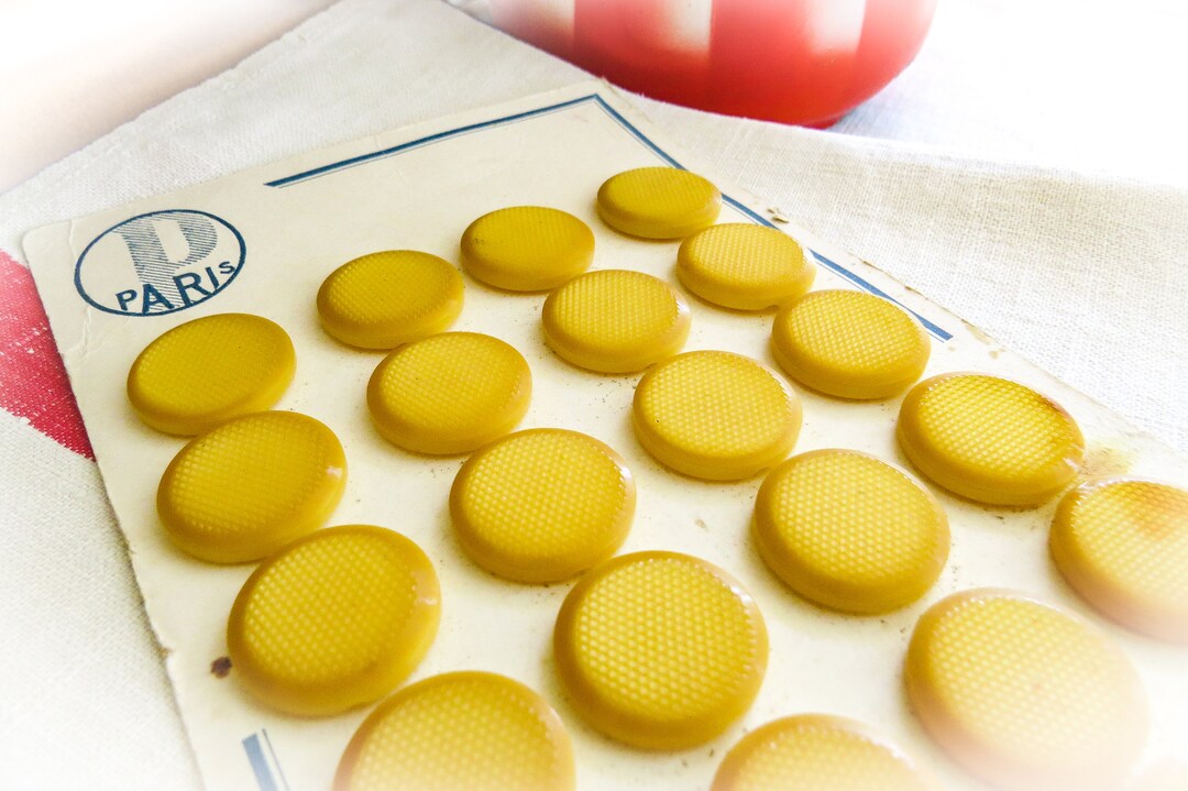 French Vintage Golden Yellow Buttons: 24 Matching Grid Buttons on Paris ...
