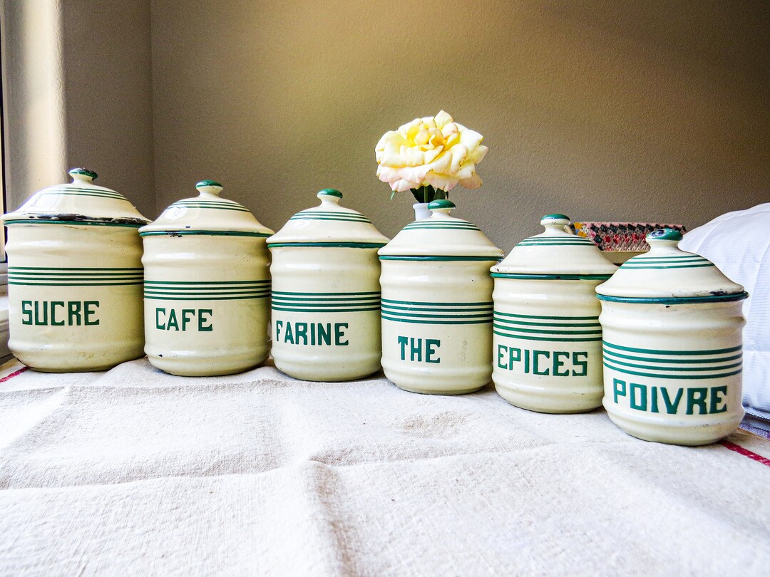 Vintage French Canisters Complete 6 Piece Set, Early 20th Century Cream ...
