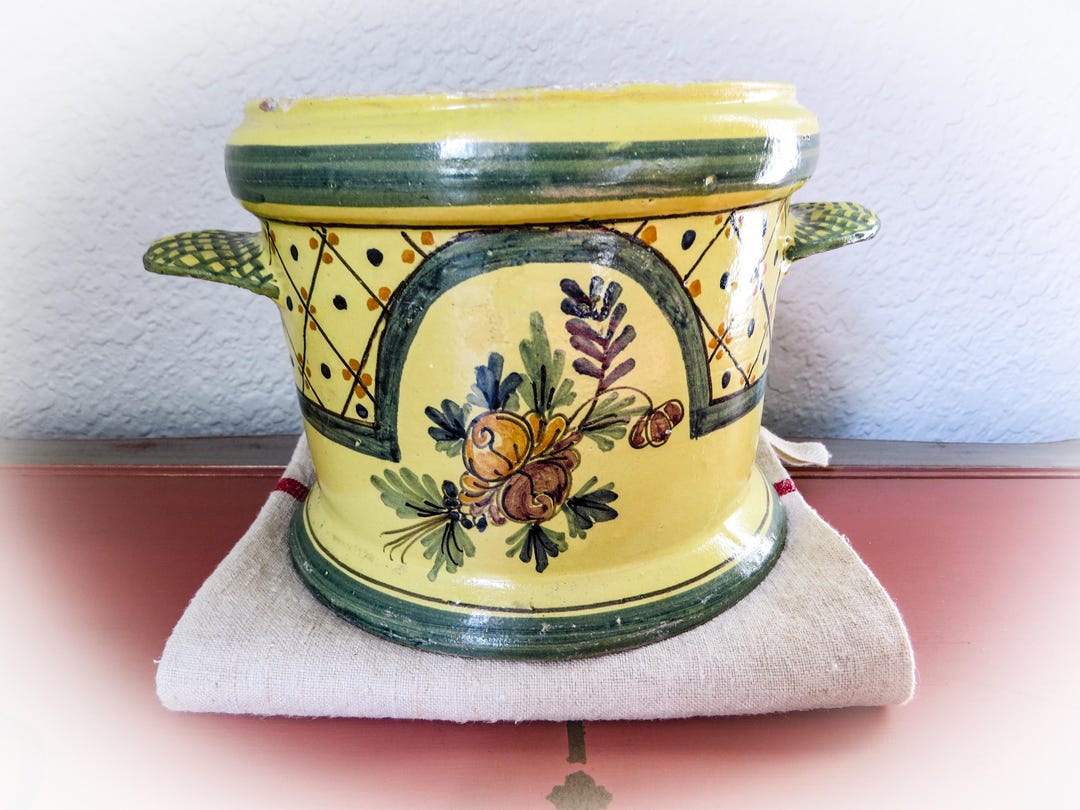 Antique Yellow Ware Pot: Hand-painted Pottery Utensil Holder - Etsy