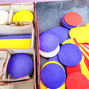 French Vintage Box of Game Tokens in Bone, Some Dyed Colors. Complete ...