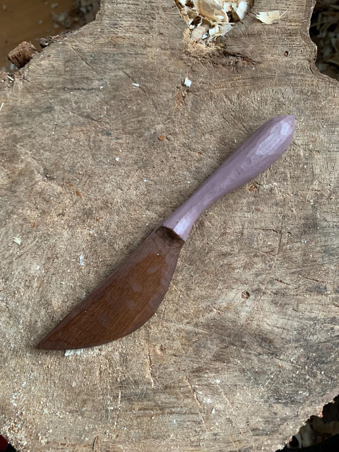 Hand Carved Walnut Wood Butter Spreader With Painted Purple Handle - Etsy