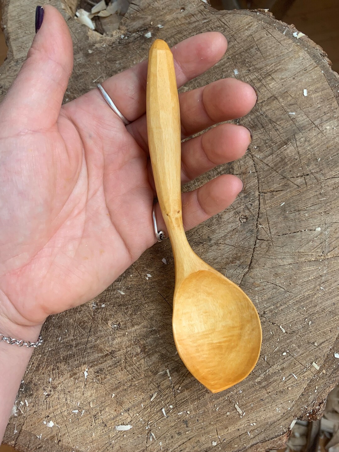 Handmade Birch Right-handed Wood Spoon, Hand Carved Wooden Eating Spoon ...