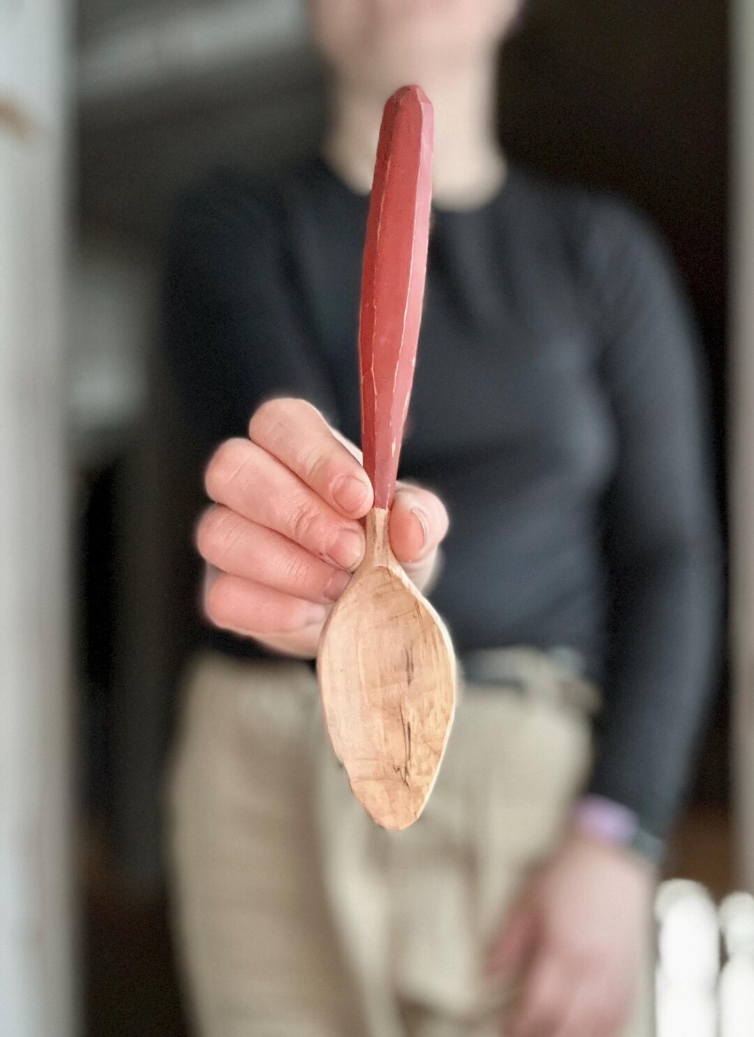 Hand Carved Wonky Spalted Maple Wooden Serving/cooking Spoon With Red ...