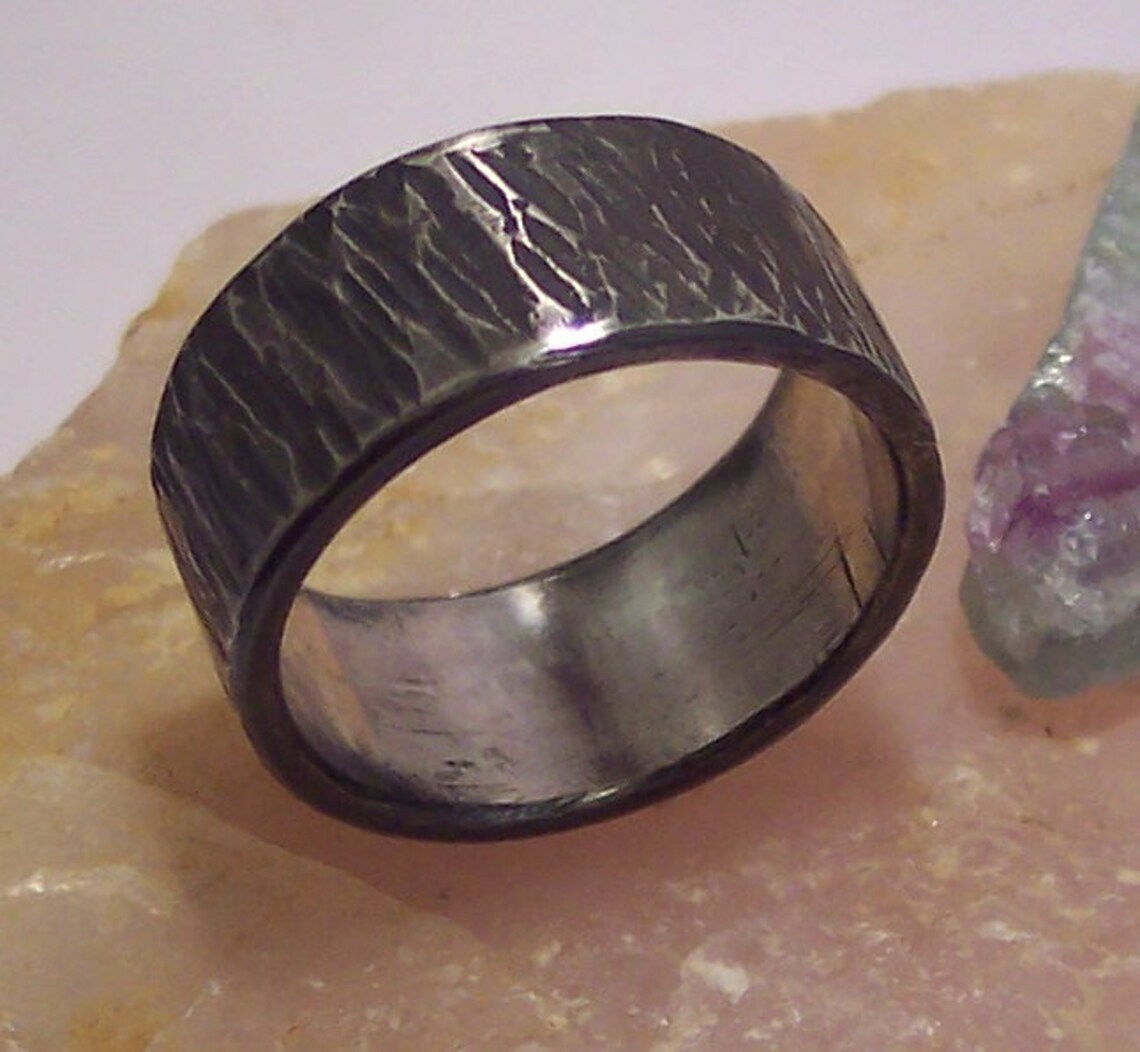 Sterling Silver Rustic Ring Mens Wedding Band Mens Rustic Ring | Etsy