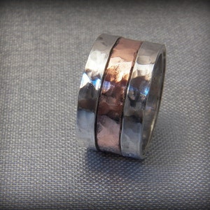 Rustic Sterling Silver Ring Copper Wide Hammered Wedding Band Heavy ...