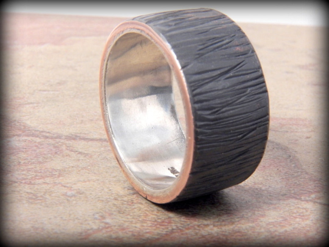 Blackened Copper and Sterling Silver Rustic Engagement Wedding Ring ...