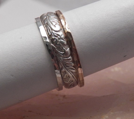 Sterling Silver Floral Patterned Band Ring With Sterling and - Etsy