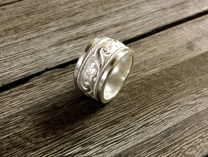 Sterling Silver Cowgirl Cowboy Western Wedding Ring Wide Ring - Etsy