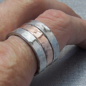 Rustic Sterling Silver Ring Copper Wide Hammered Wedding Band Heavy ...