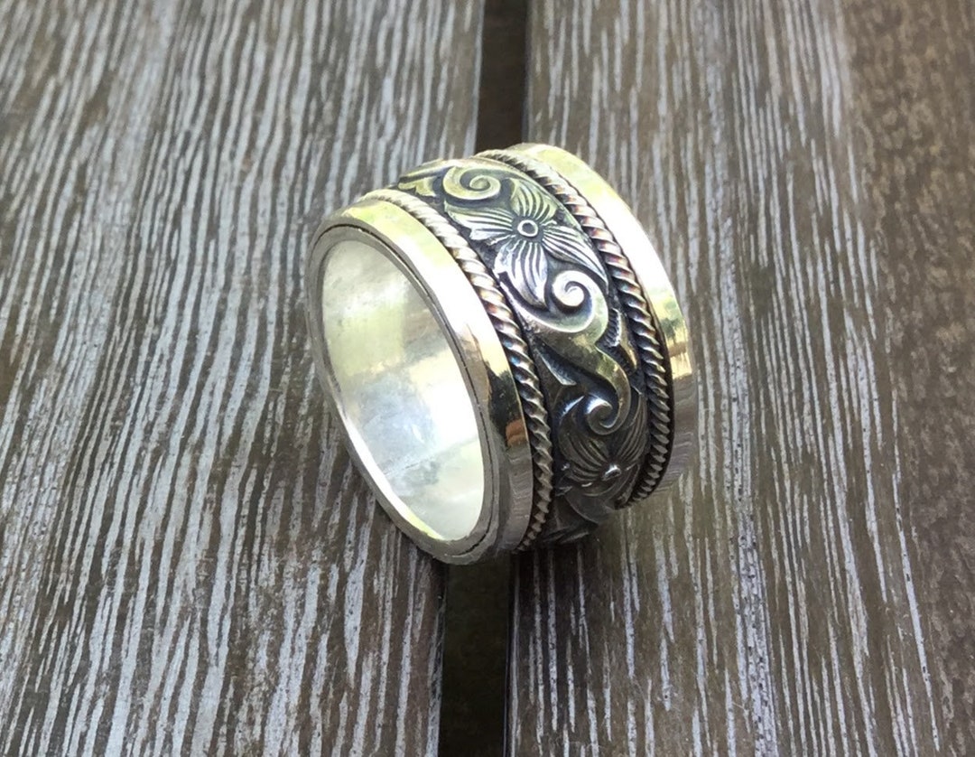 Sterling Silver Cowgirl Cowboy Western Wedding Ring Wide Ring - Etsy