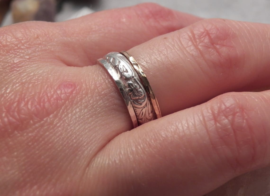 Sterling Silver Floral Patterned Band Ring With Sterling and - Etsy