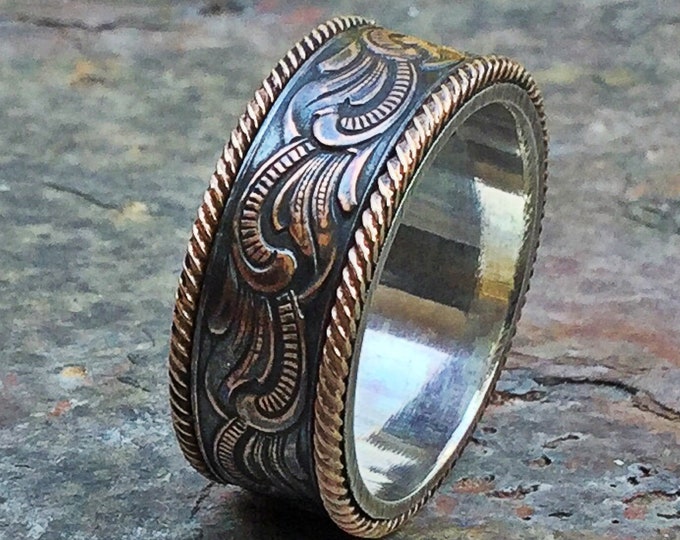 Western Ring Silver Copper 14K Rose Gold Filled Engagement Wedding Ring ...