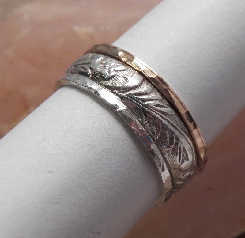 Sterling Silver Floral Patterned Band Ring With Sterling and - Etsy