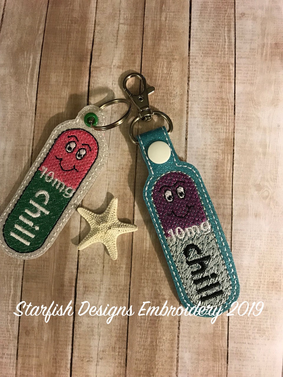 ITH Chill Pill Snap Tab and Eyelet Series Key Fob Embroidery Design 4x4 ...