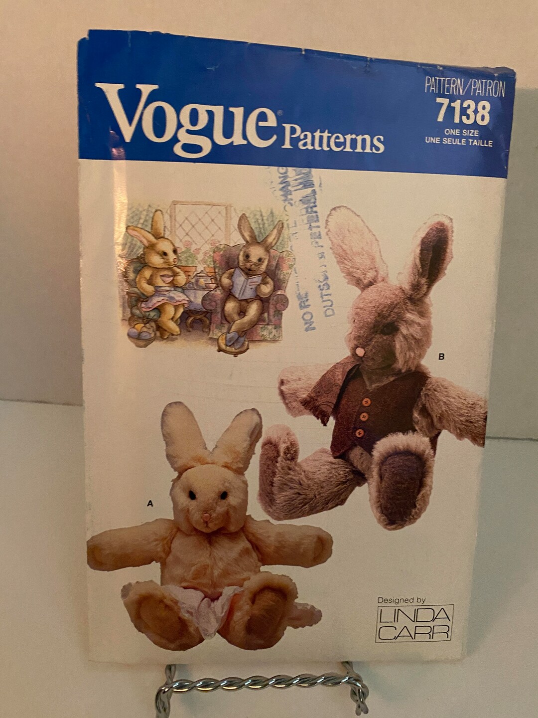 Vogue 7138 Bunnies Sewing Pattern, 28" Stuffed Boy Girl Rabbit, Linda ...