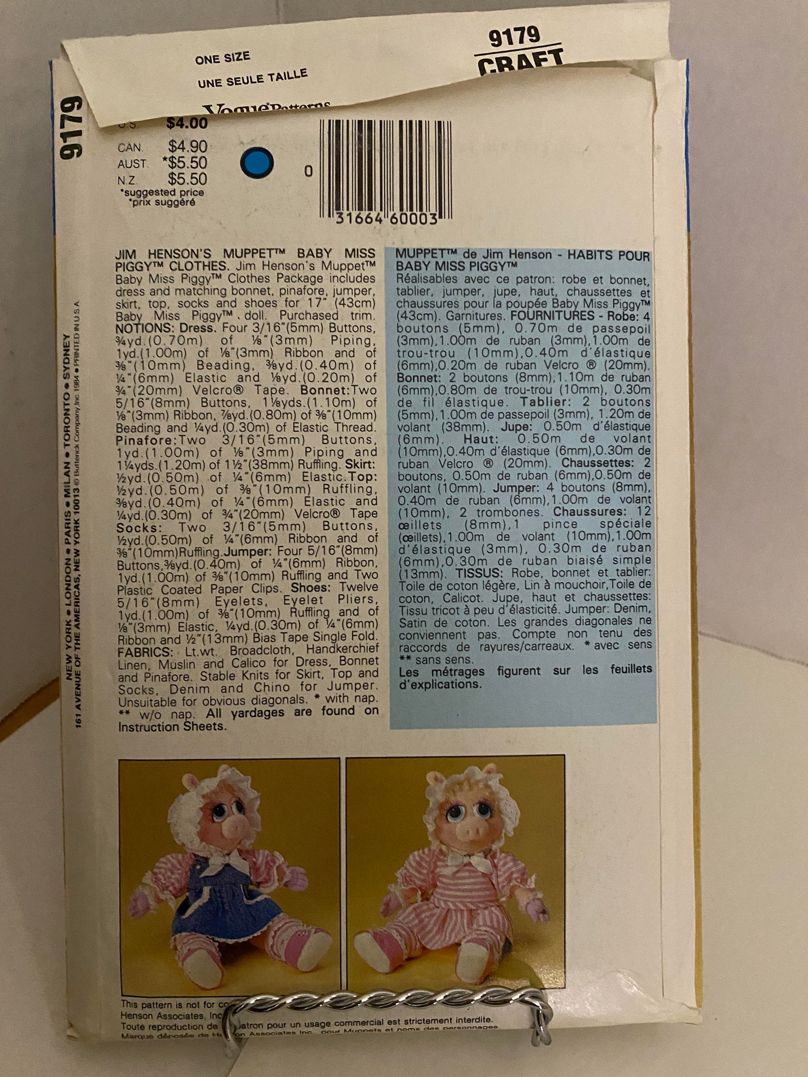 Vogue 9179 Baby Miss Piggy Muppet Babies Pattern Pinafore Dress Clothes ...
