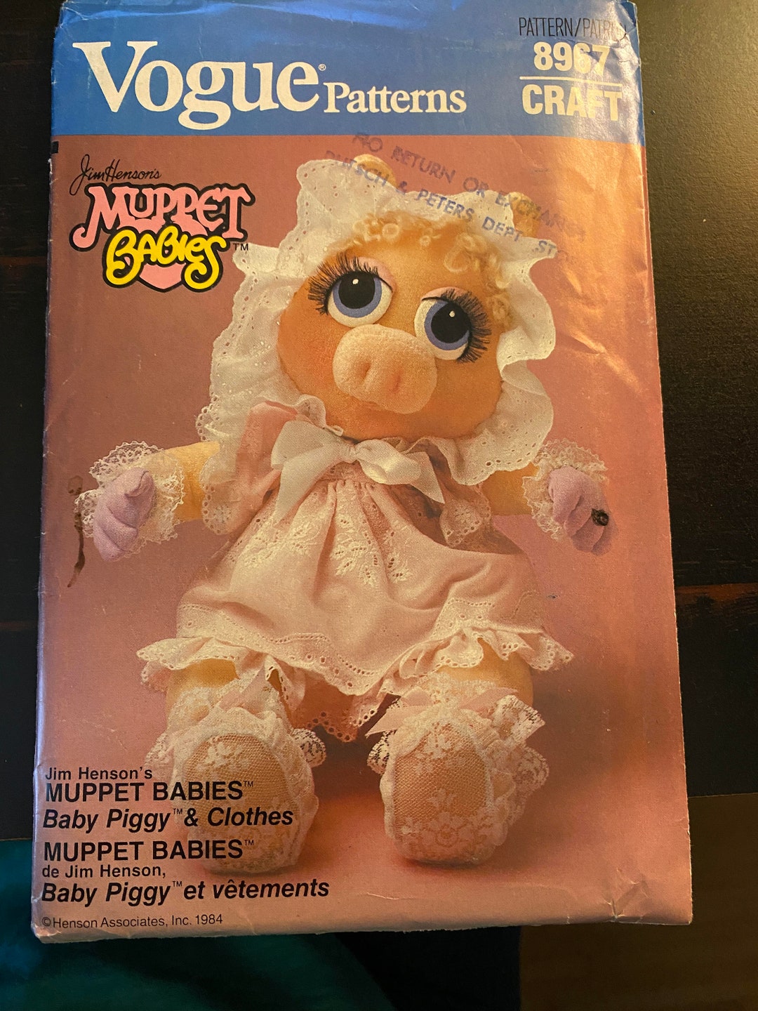 Vogue Little Miss Piggy Sewing Pattern 8967 Body Clothes Muppet Babies ...