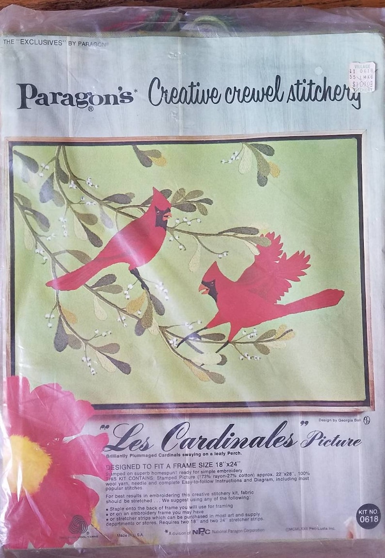 Sewing & Fiber CARDINALS PICTURE Crewel Stitchery Kit Les Cardinales ...