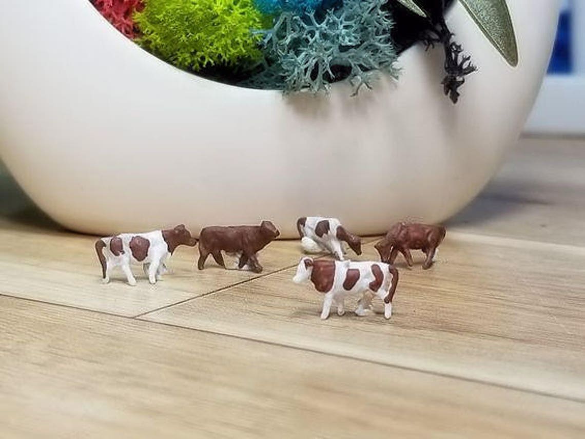 Brown and white and brown cows very small cow figure perfect | Etsy