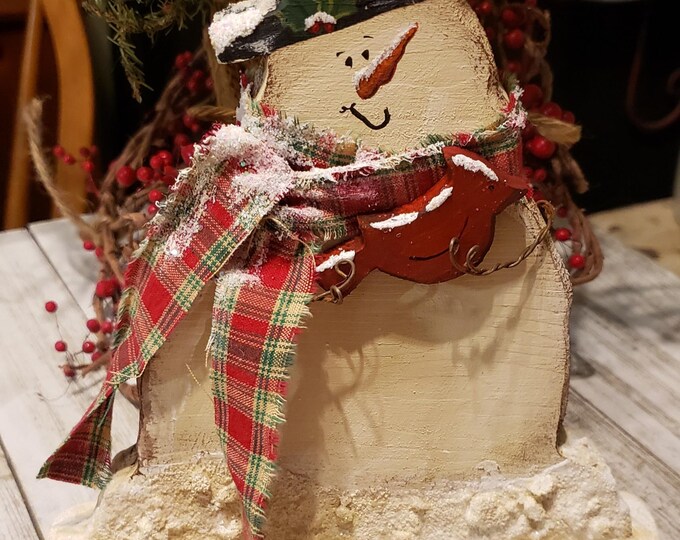 New, Totally Handmade Chunky Snowman With Cardinal,homespun Handmade ...