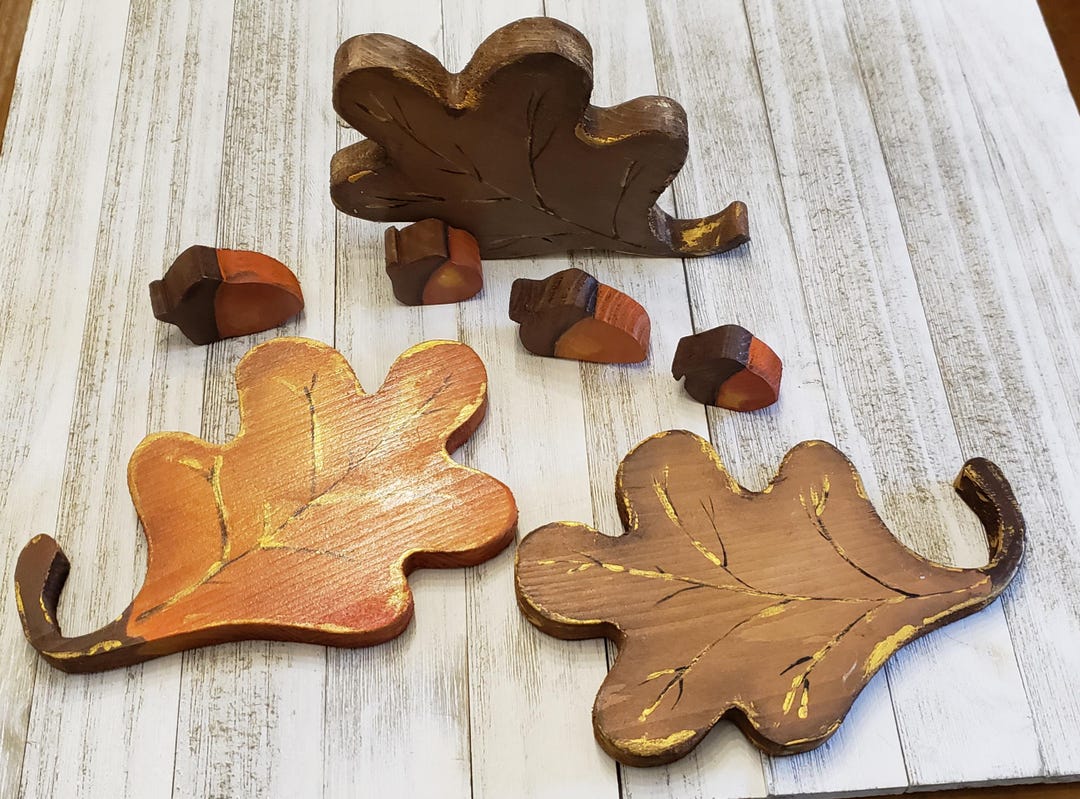 Wooden Fall Oak Leaves Room Decor,handmade Hand Painted Wooden Oak Leaf ...