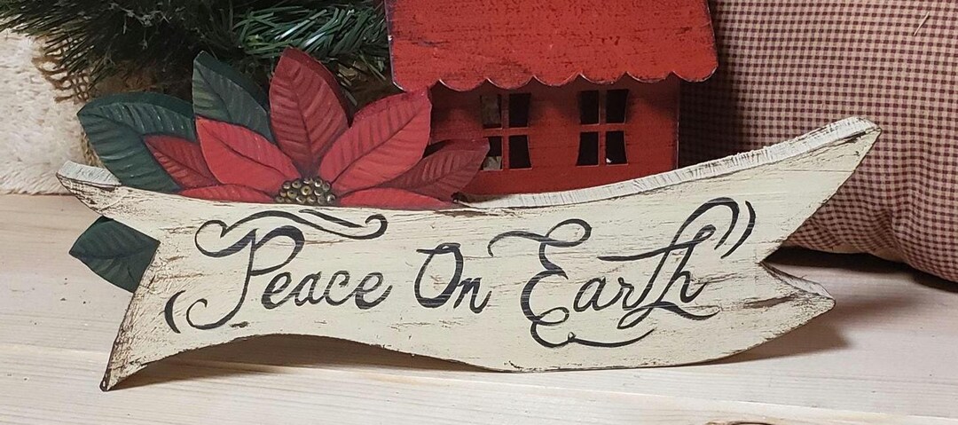 Peace on Earth Wooden Rustic Looking Banner for Fireplace Mantle or ...