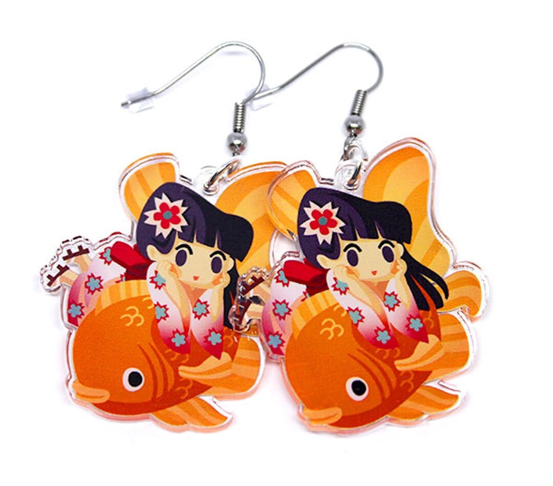 Kawaii Sakura Koi Fish Japanese Girl Earrings - Etsy