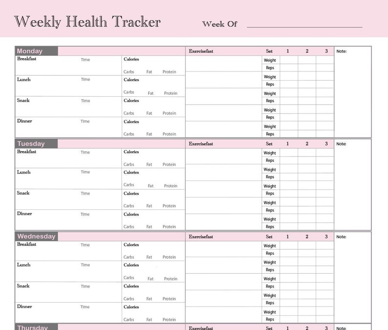 Weekly Health Tracker - Etsy