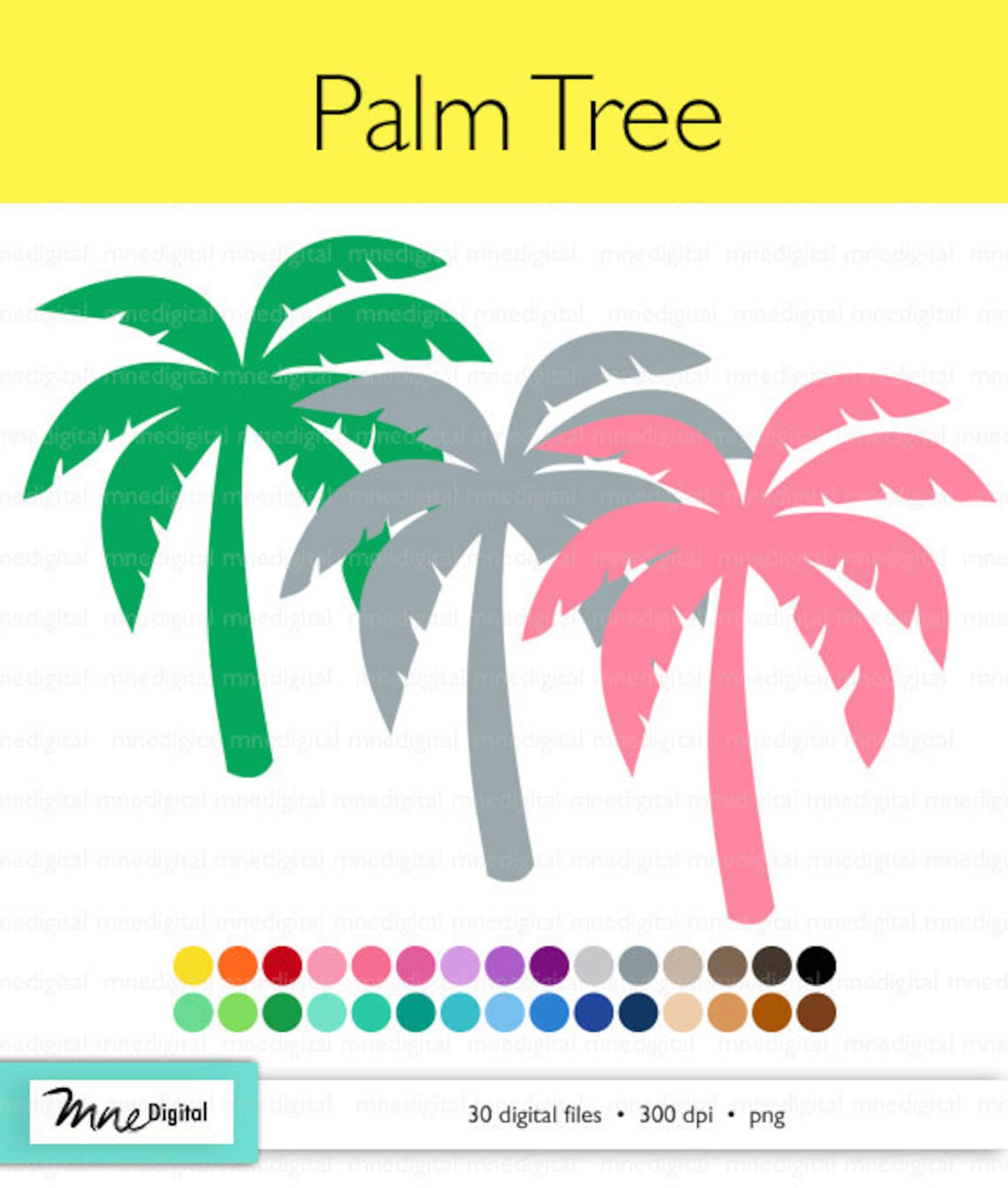 Palm Tree, Digital Palm Tree Clipart, Multiple Colors, 30 Colors ...