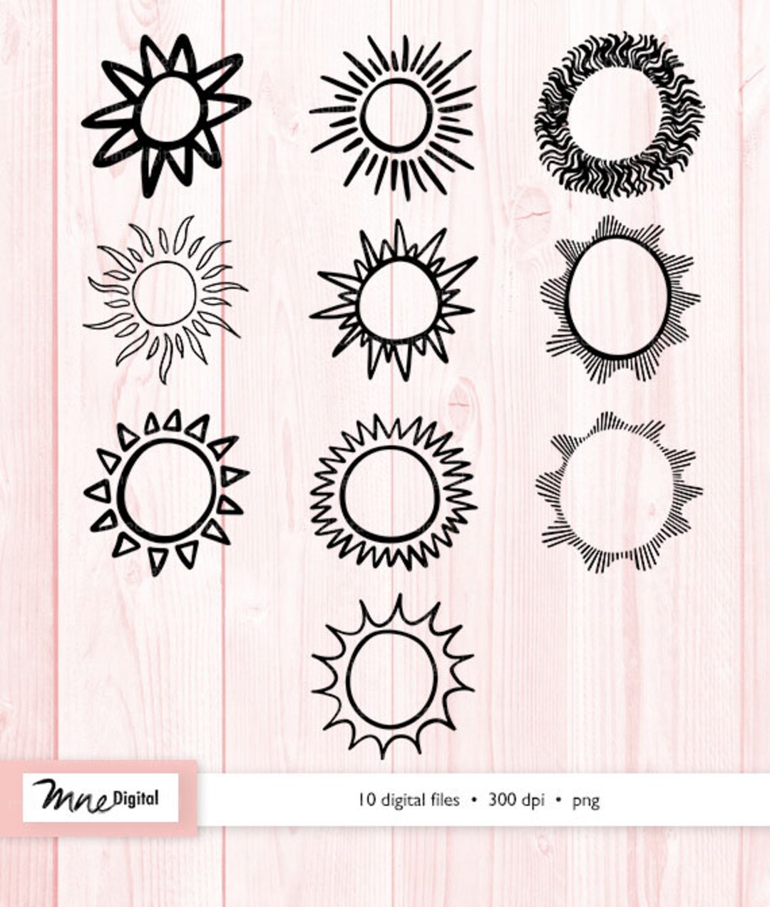 Sun Digital Bundle PNG, Sun Clipart, Hand Drawn Suns, Sun Illustrations ...