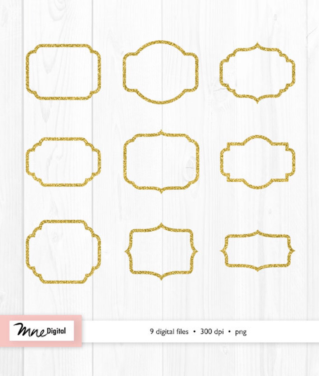 Digital Gold Glitter Transparent Frames, Gold Transparent Frames, Gold ...