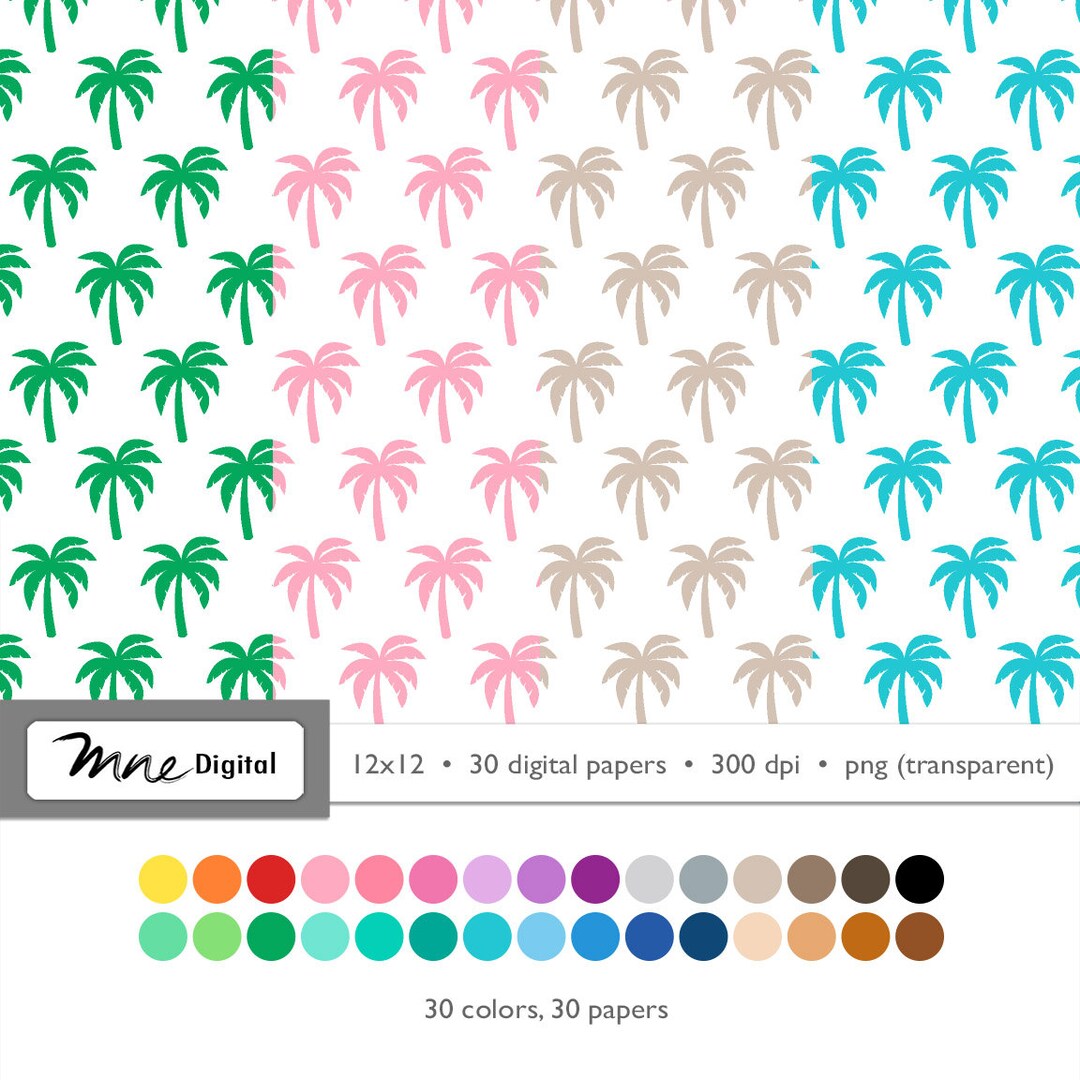 Palm Tree Digital Paper, 12x12 Scrapbook, Palm Overlay, 30 Colors ...