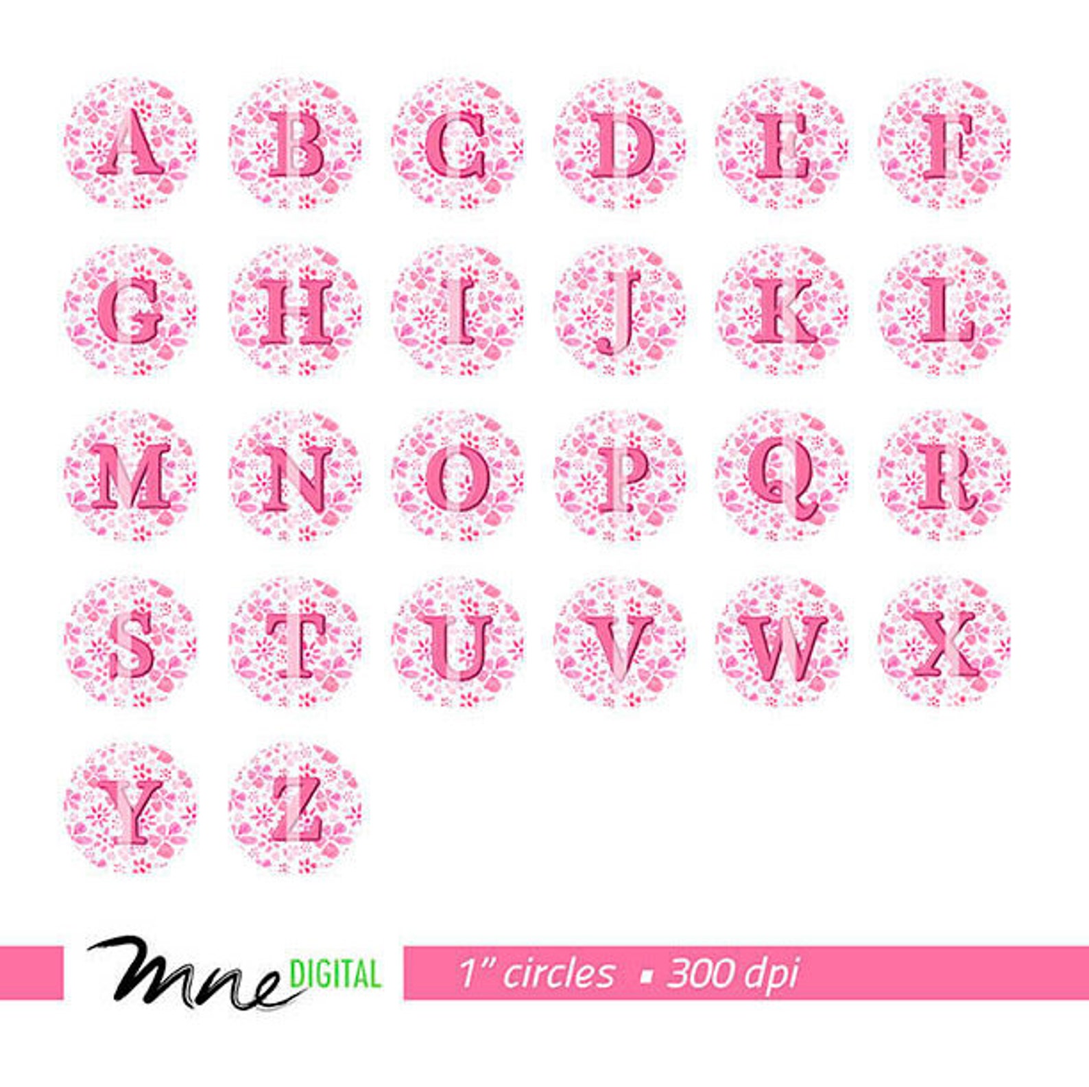 Digital Alphabet Pink Circles 1 Inch - Etsy