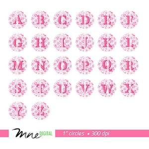 Digital Alphabet Pink Circles 1 Inch - Etsy
