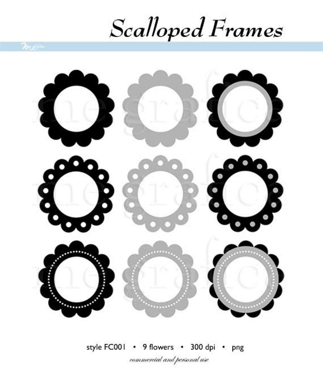 Digital Black Circle Frames Instant Download Scallop Frame Flower Frame ...
