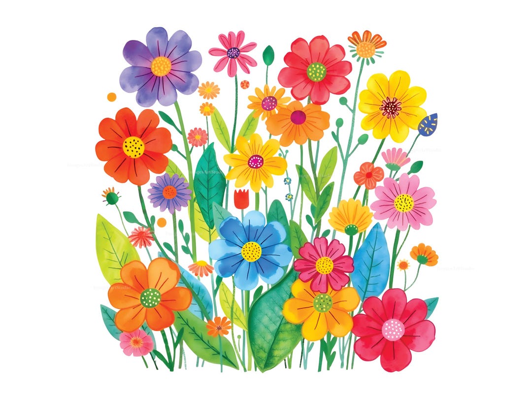 8 Flowers Clipart, Artsy Clipart Flowers, Quirky Colorful Flowers ...