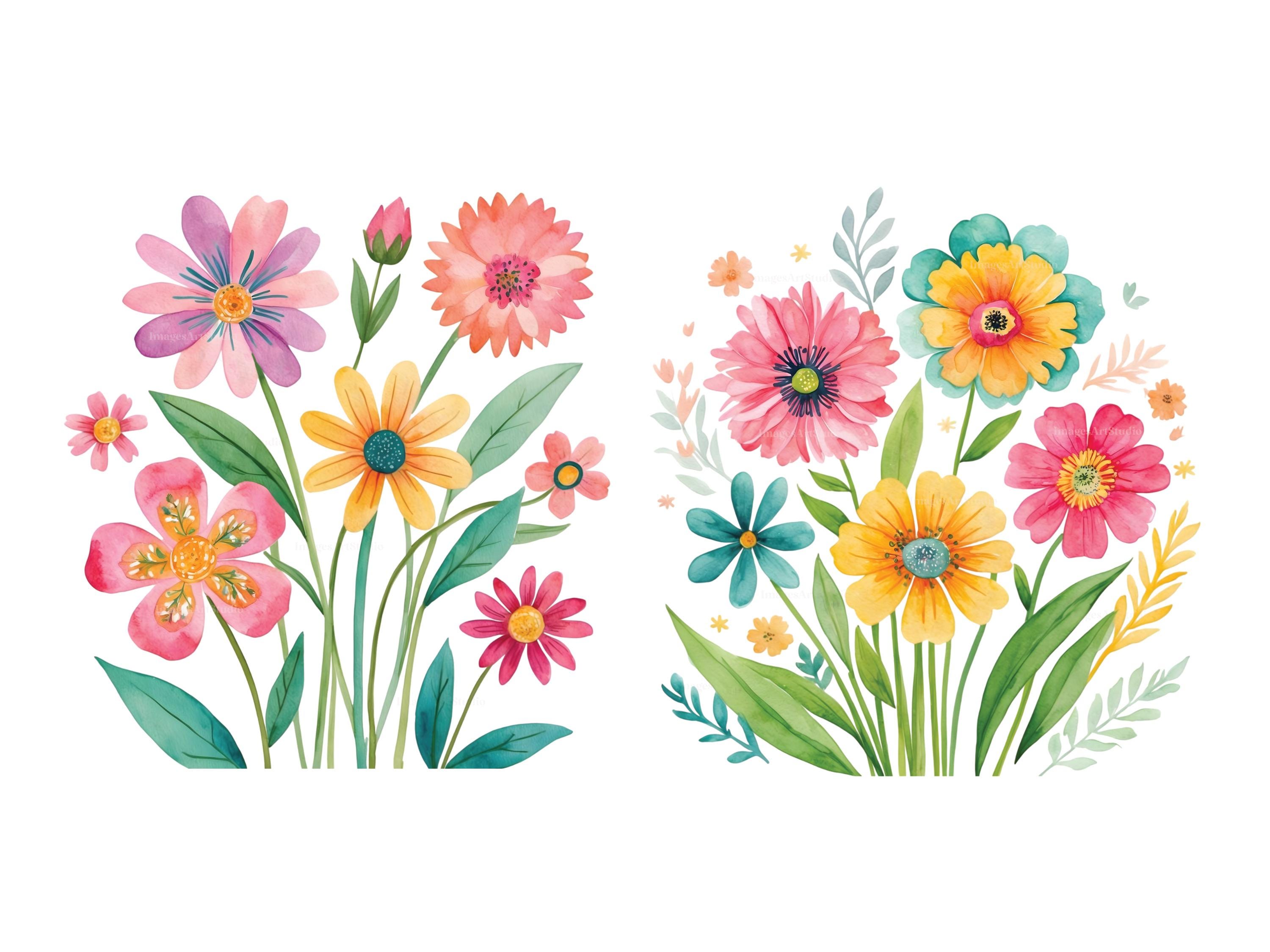 8 Flowers Clipart, Artsy Clipart Flowers, Colorful Flowers Clip Art ...